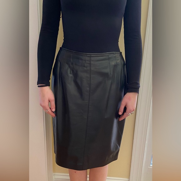 Maxima | Skirts | Maxima Elegant Metallic Black Leather Pencil Skirt ...